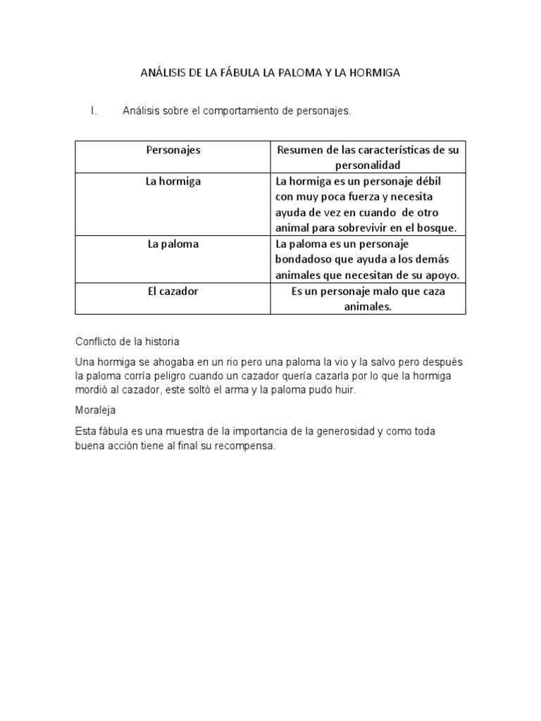 Moraleja de La Paloma y La Hormiga | PDF | Fábula