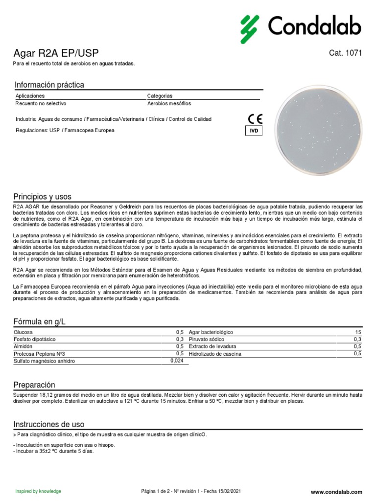 Recuento de aerobios en agua con R2A | PDF | Agua | Nutrientes