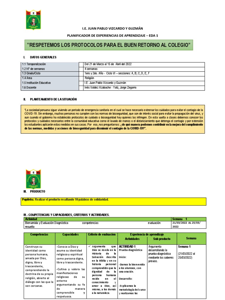 Planificador EDA 1 - 1º y 2° SEC | PDF | Jesús | Dios