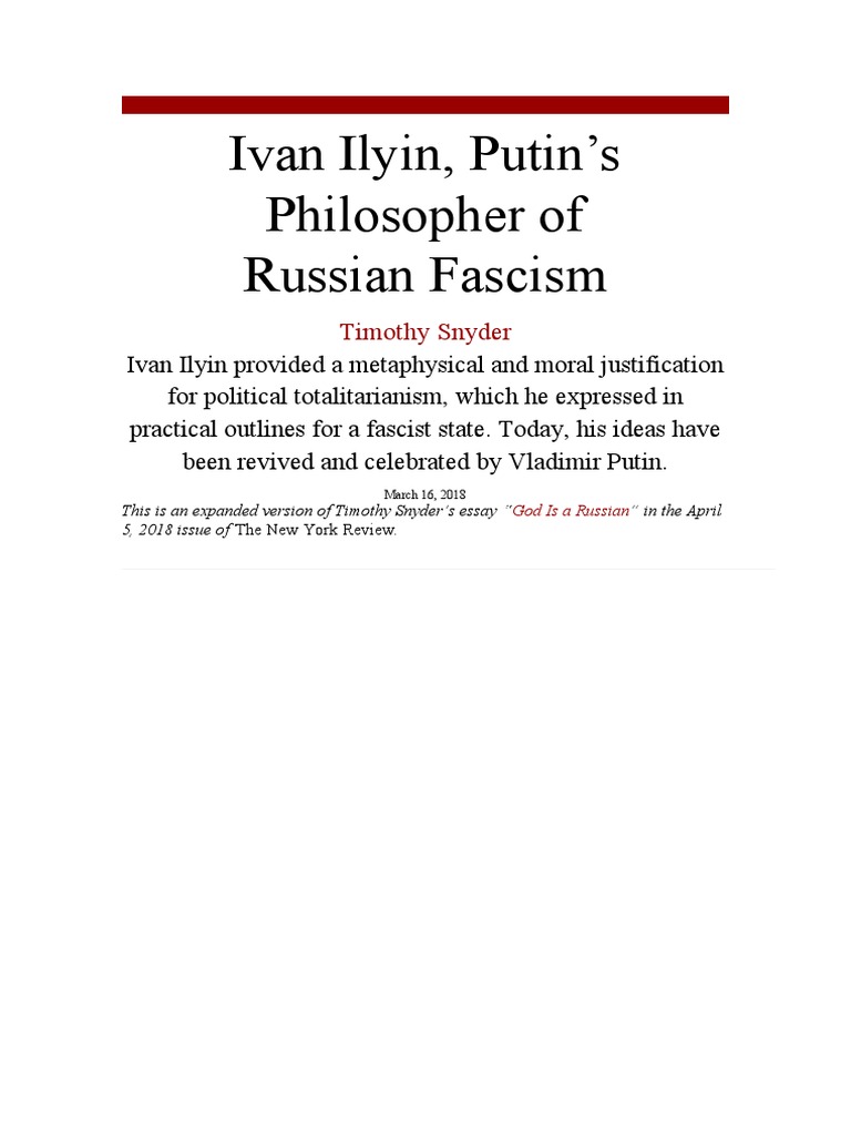 Ivan Ilyin, Putin's Philosopher of Russian Fascism: Timothy Snyder ...