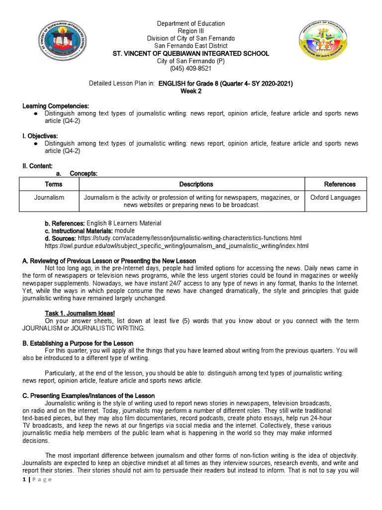 Distinguishing Journalistic Text Types: A Lesson Plan on News Reports ...