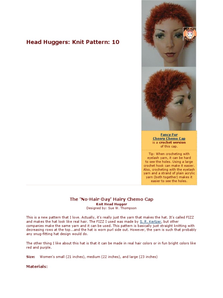 Head Huggers: Knit Pattern: 10: The 'No-Hair-Day' Hairy Chemo Cap | PDF