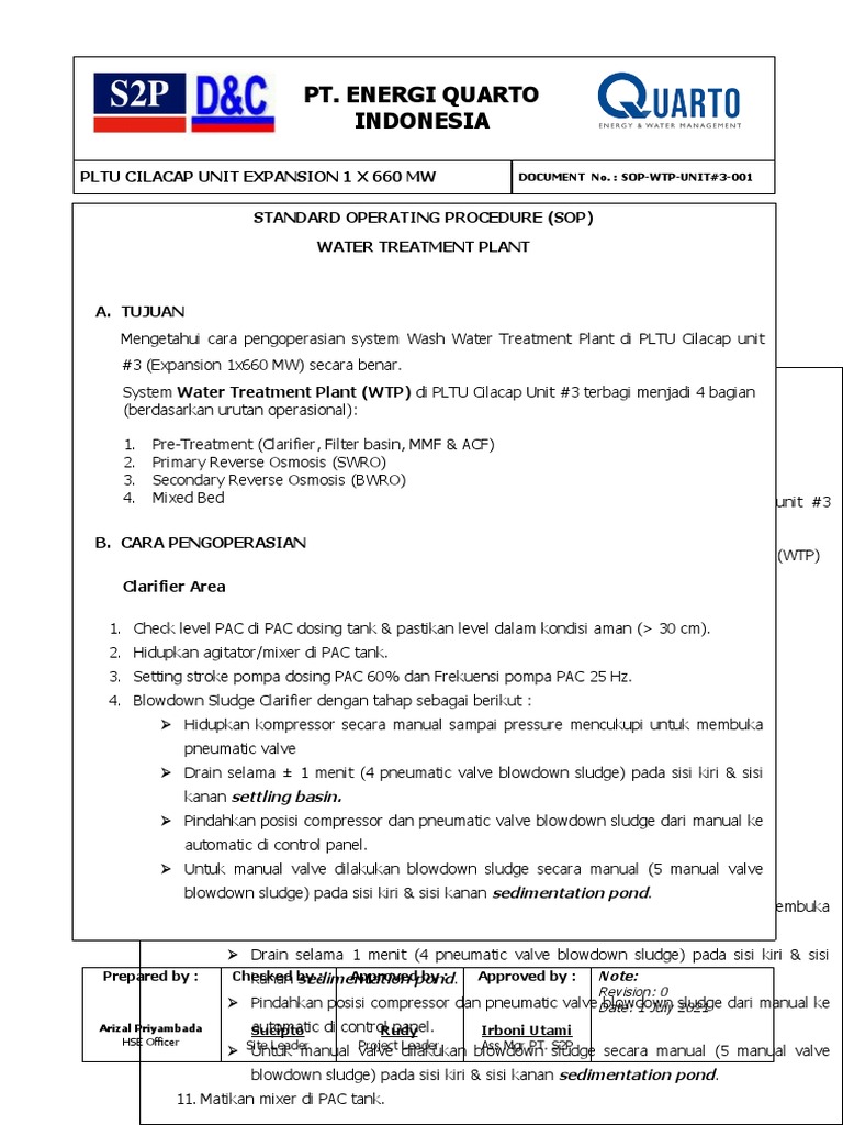 06 SOP WTP Unit #3 | PDF
