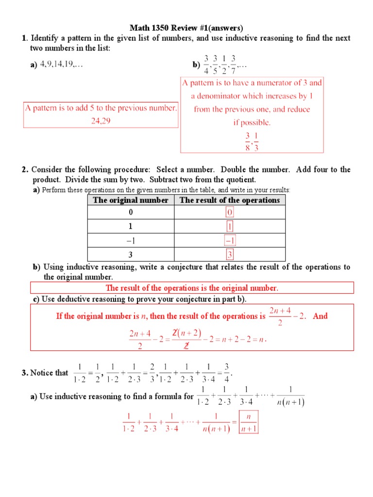 Math 1350 Review 1 (Answers) | PDF | Numbers | Integer