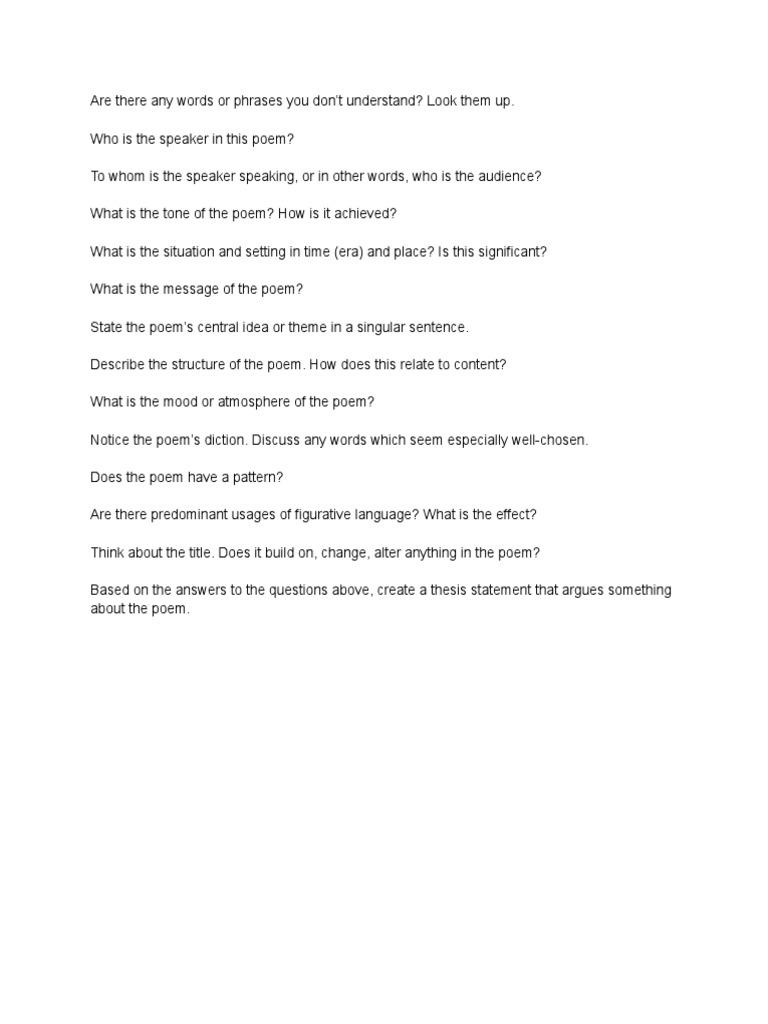 Poetry Analysis Questions | PDF