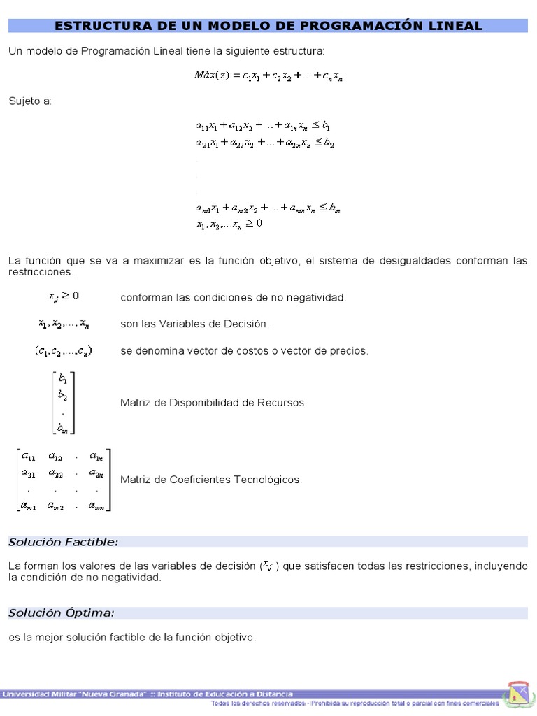 Estructura de Un Modelo de Programación Lineal | PDF