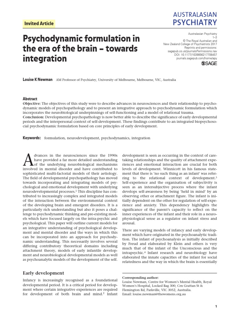 Psychodynamic Formulation in The Era of The Brain - Towards Integration ...