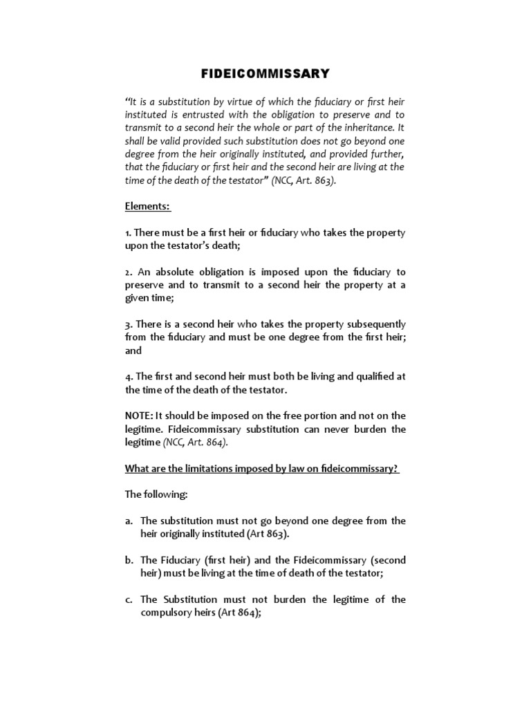 An Analysis of Fideicommissary Substitution and its Key Elements ...