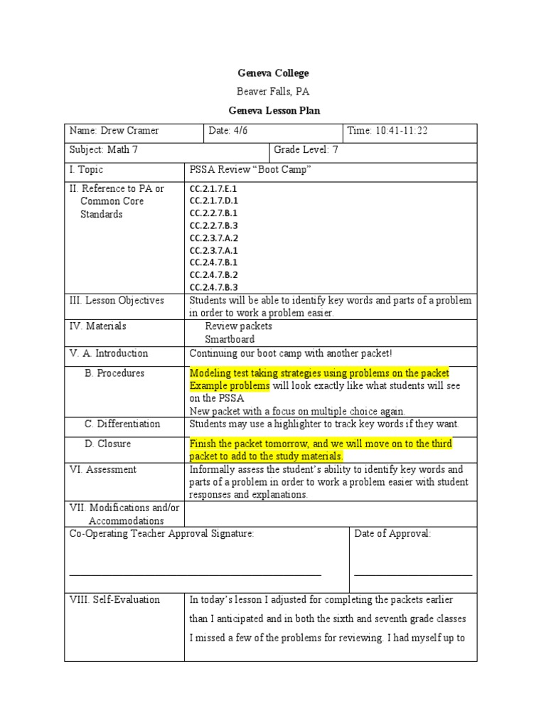 Lesson Plan - m7 - 4-6 - Drew Cramer | PDF | Lesson Plan | Educational ...