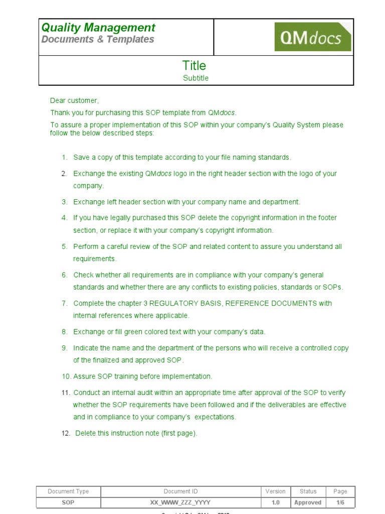 Sop Template Version 01 Final | PDF | Environmental Monitoring | Copyright