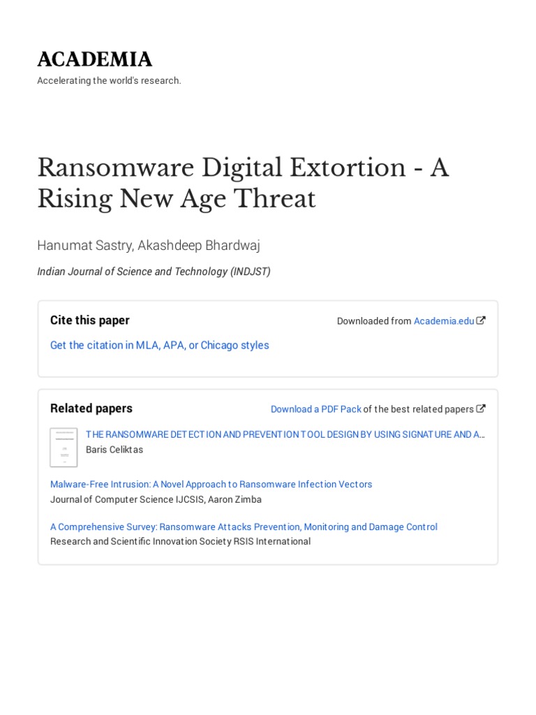 Ransomware Digital Extortion - A Rising New Age Threat: Hanumat Sastry ...