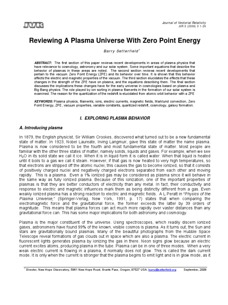 A Plasma Universe With Zero Point Energy | PDF | Plasma (Physics ...