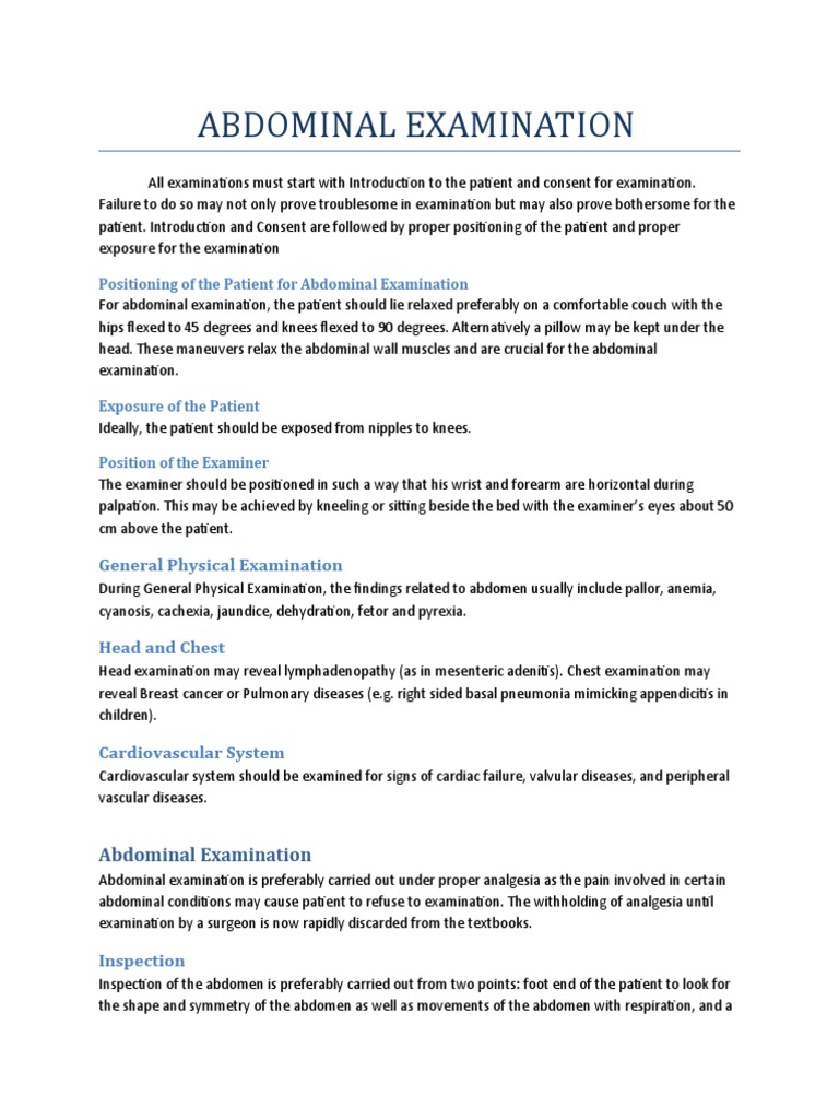 Abdominal Examination Guide | PDF | Abdomen | Gastroenterology