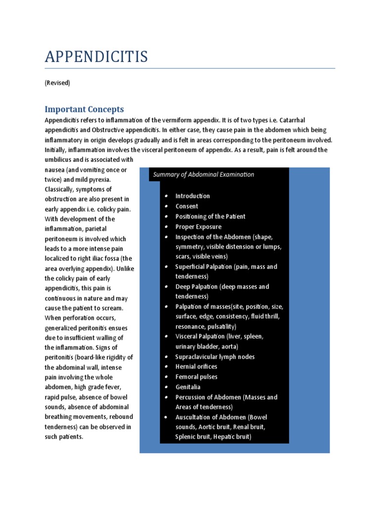 Appendicitis (History & Examination) | PDF | Abdomen | Gastroenterology