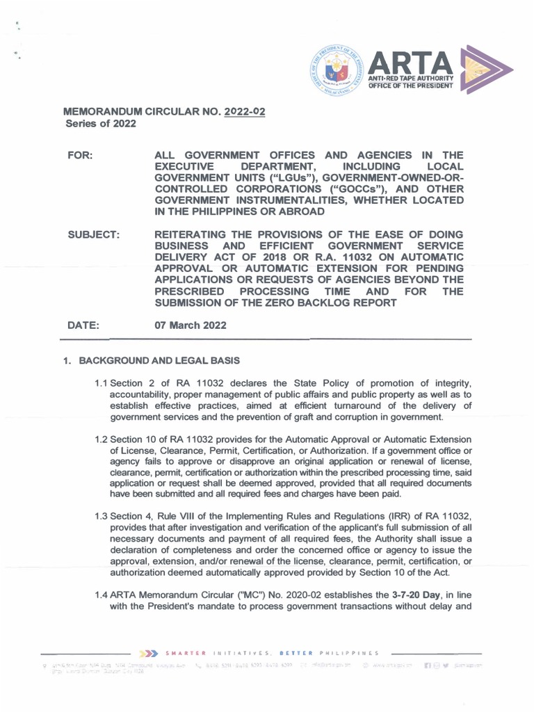 ARTA Memorandum-Circular-No.-2022-02 | PDF | Justice | Crime & Violence