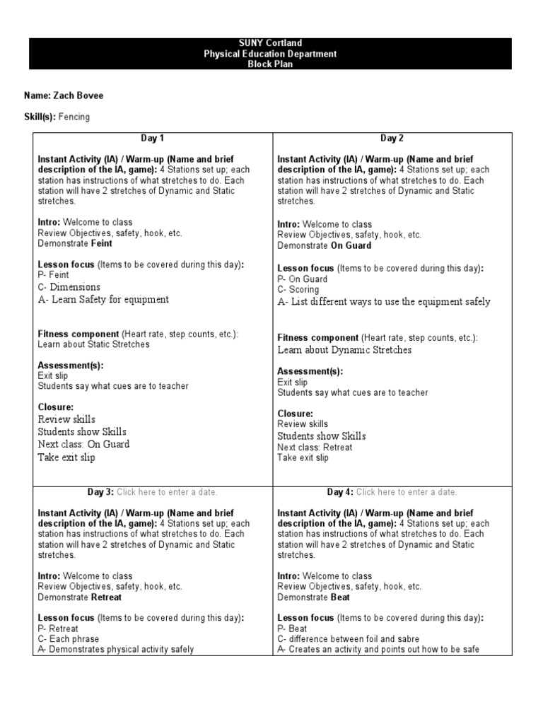 Fencing Block Plan 2022 | PDF | Education Theory | Learning