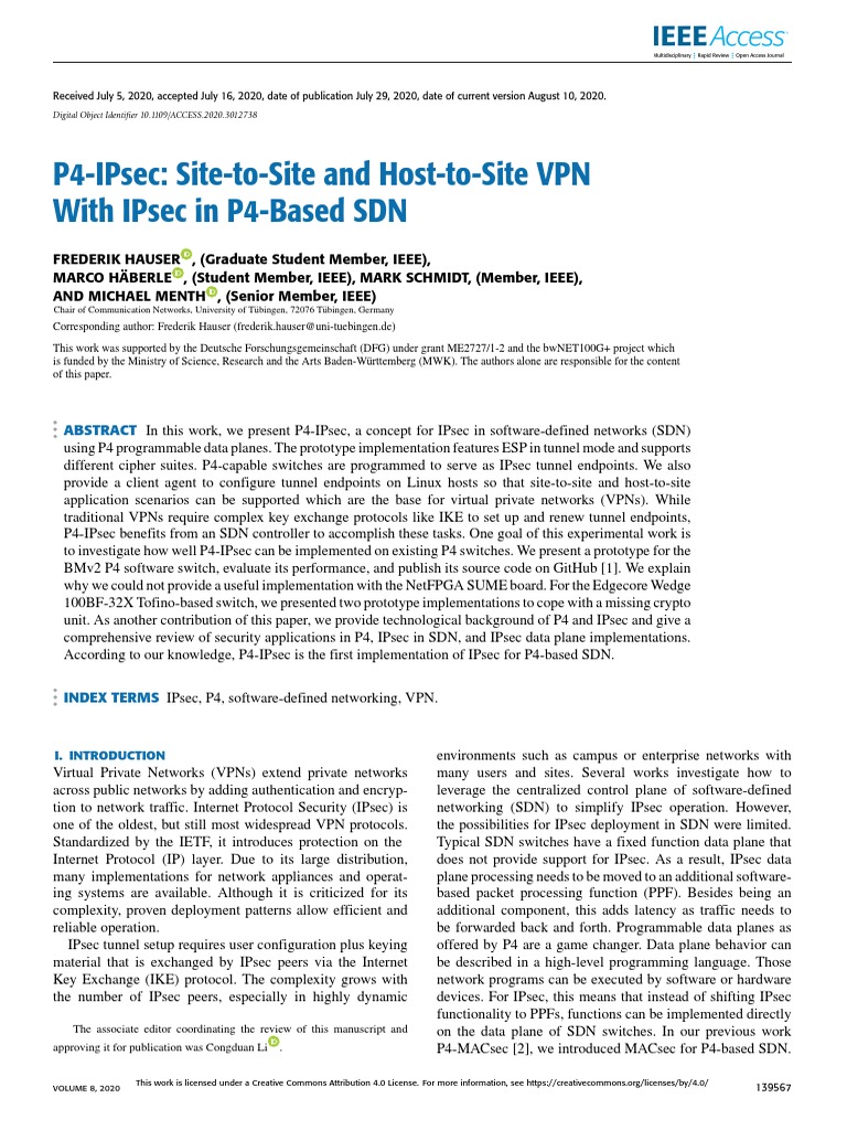 P4-Ipsec: Site-To-Site and Host-To-Site VPN With Ipsec in P4-Based SDN | PDF | Virtual Private ...