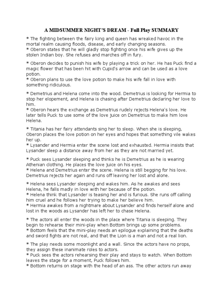 A Midsummer Night Full Play Summary | PDF | A Midsummer Night's Dream ...