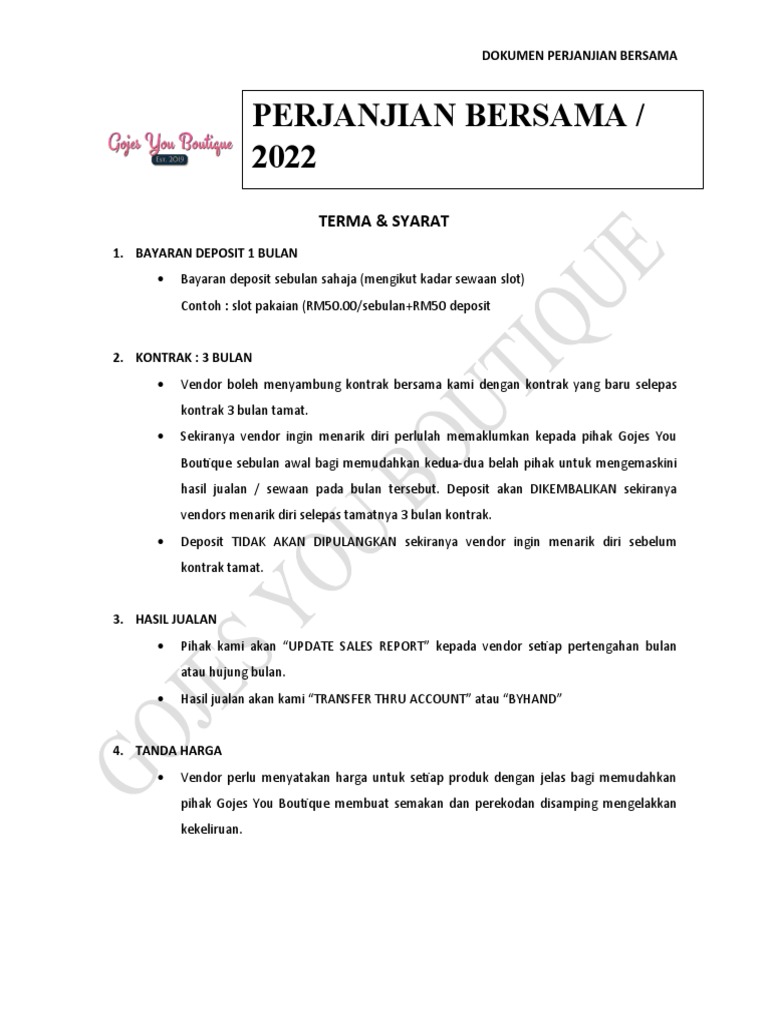 CONTOH Vendors Agreement | PDF