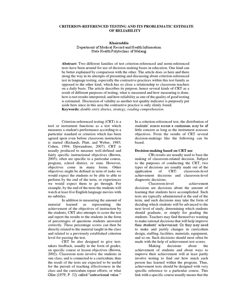 Criterion Referenced Tests | PDF | Test (Assessment) | Teachers