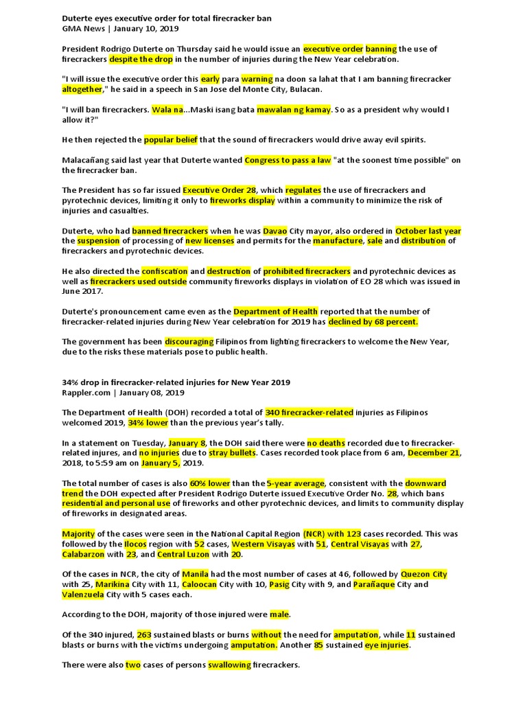 Duterte Eyes Executive Order For Total Firecracker Ban | PDF | Metro ...