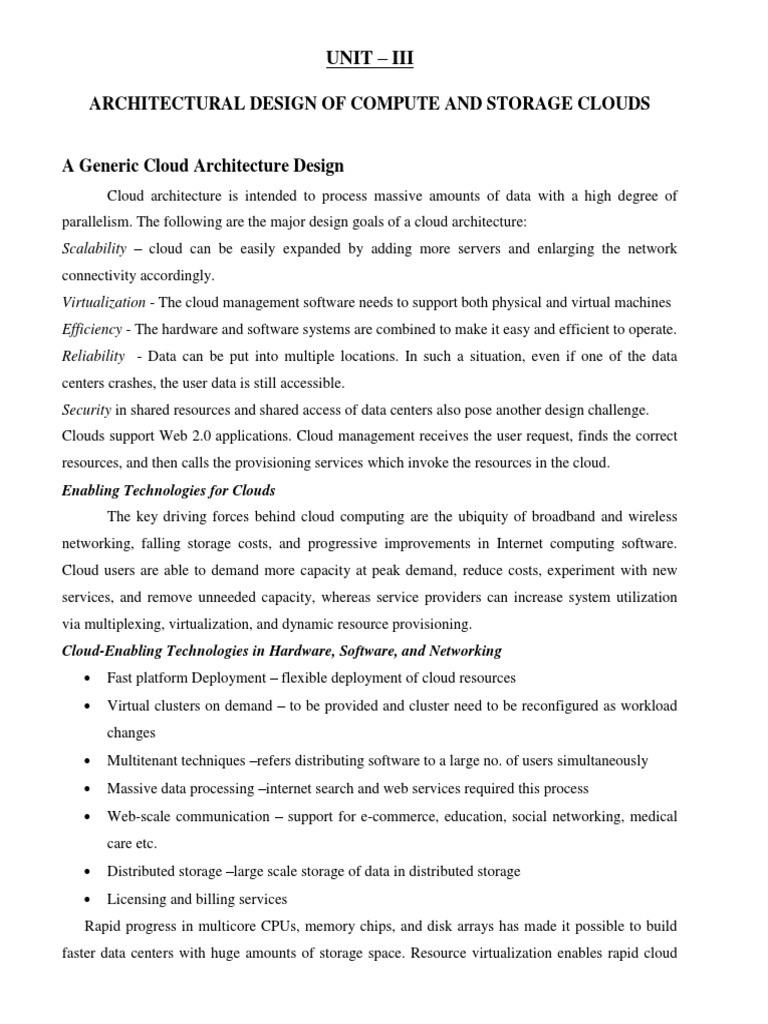 Architectural Design of Compute and Storage Clouds: Unit - Iii | PDF ...