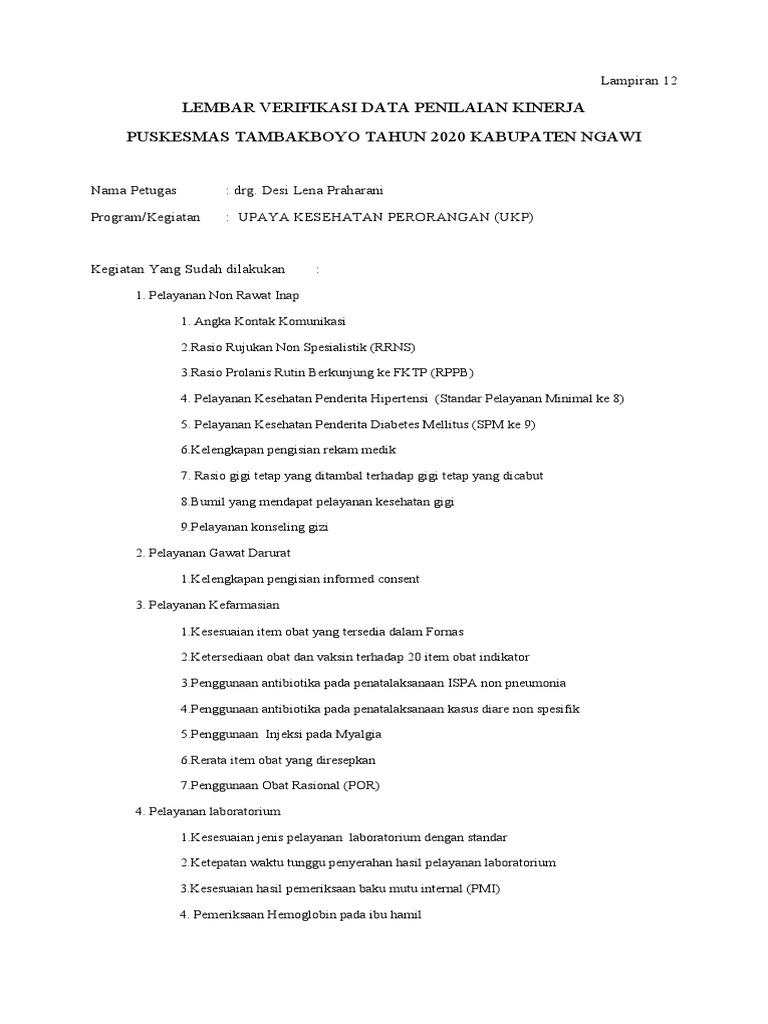 Lembar Verifikasi PKP UKP | PDF