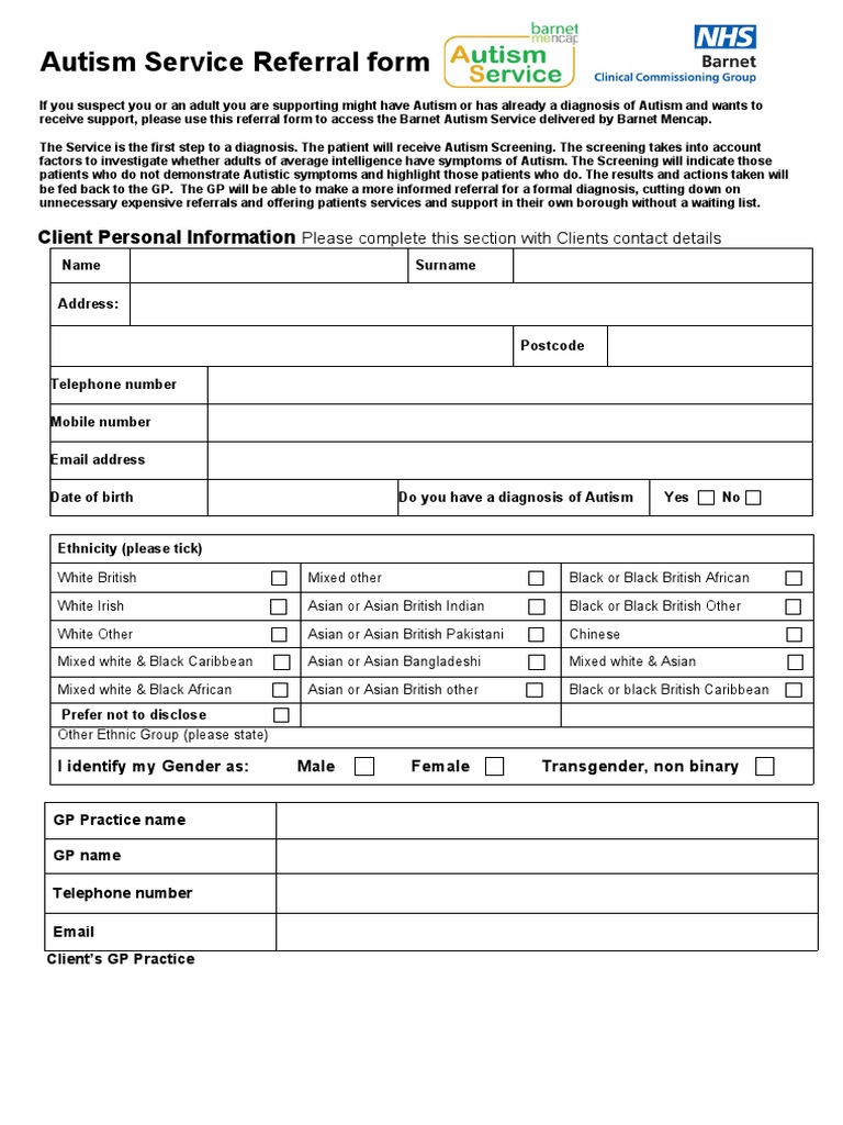 Autism Service Referral Form: Client Personal Information | PDF ...