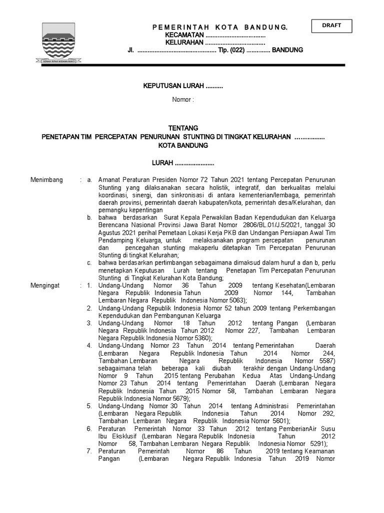 Draft SK Pembentukan Tpps Kelurahan (Edit) | PDF