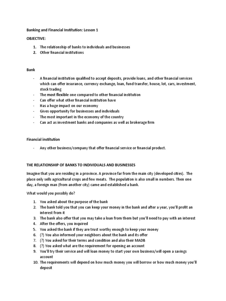 FM3 Lesson 1 Banking and Financial Institution | PDF | Banks | Cheque