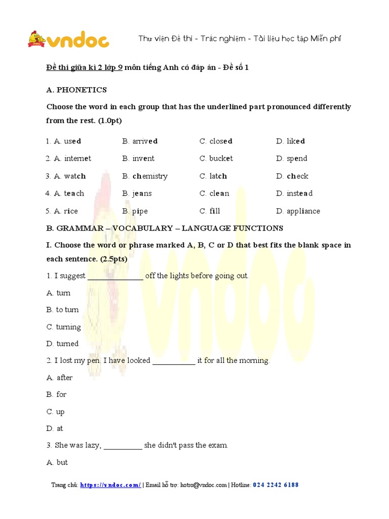 Bo de Thi Giua Hoc Ky 2 Mon Tieng Anh Lop 9 | Download Free PDF | Canal | Sushi