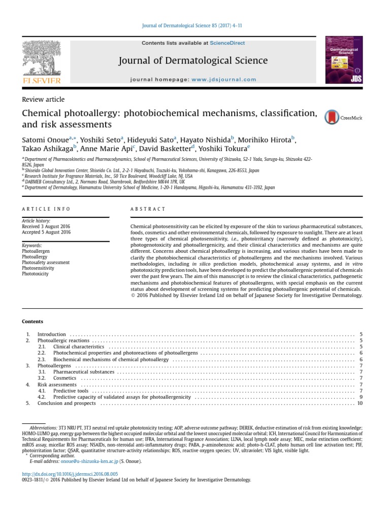 Chemical Photoallergy Photobiochemical Mechanisms, Classification, and ...