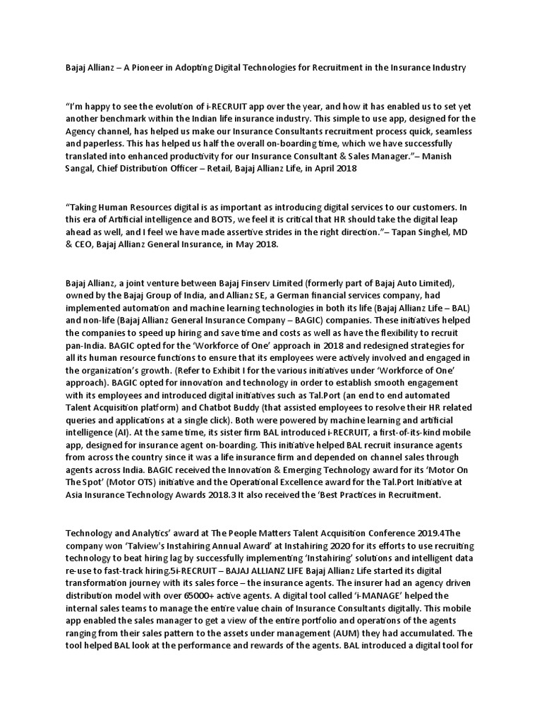 Bajaj Allianz | PDF | Recruitment | Human Resource Management