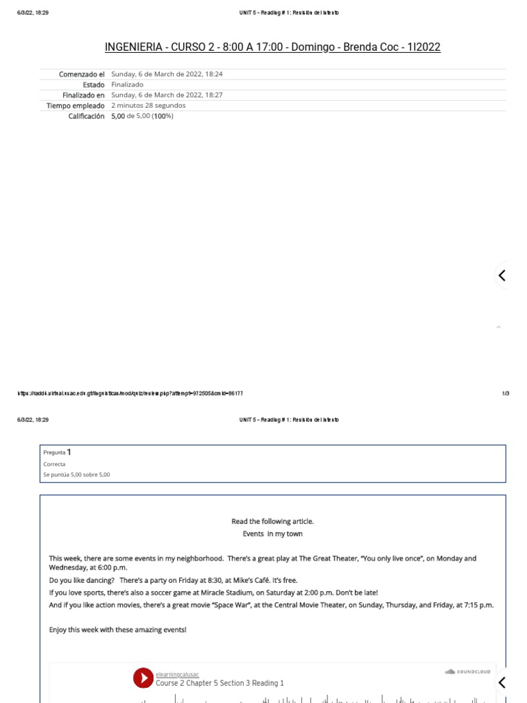 UNIT 5 - Reading # 1 - Revisión Del Intento | PDF