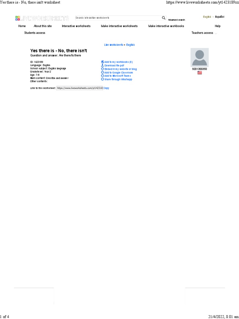 Yes There Is - No, There Isn't Worksheet | PDF | Worksheet | Internet ...