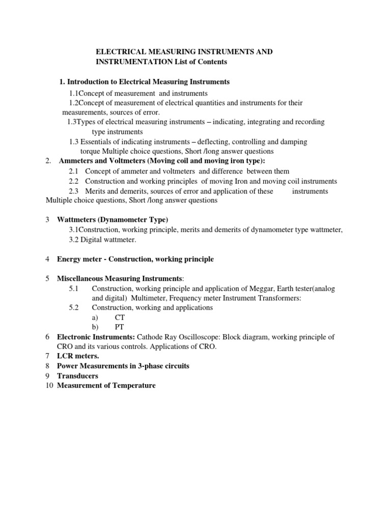 Electrical Measuring Instruments and INSTRUMENTATION List of Contents 1 ...