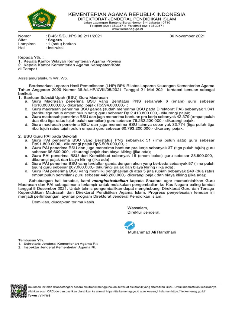 Surat Instruksi Pengembalian Bsu | PDF