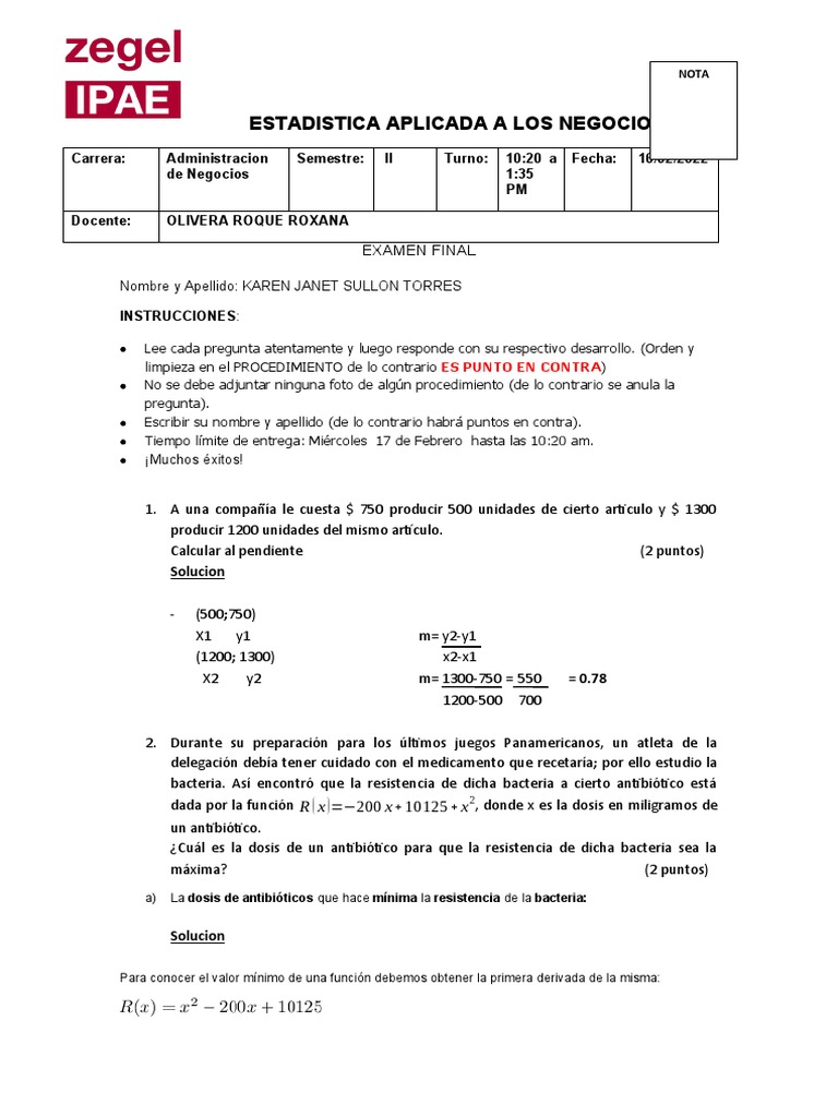 Examen Final de ESTADISTICA APLICADA | PDF | Las bacterias | Biología