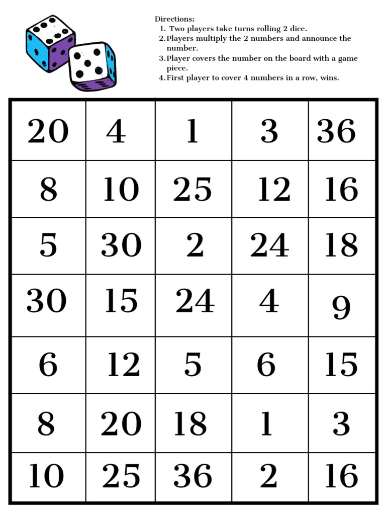 Multiplication Bingo The Activity Mom | PDF | Dice | Gaming