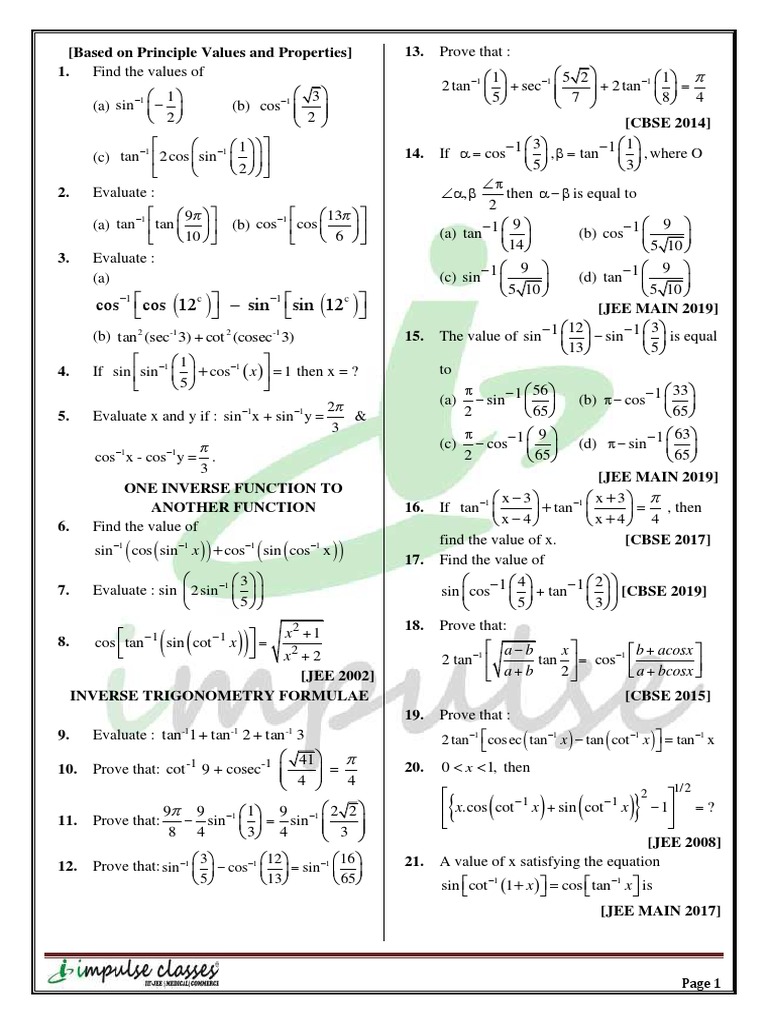 3.inverse Trigno Sheet | PDF | Sine | Trigonometric Functions