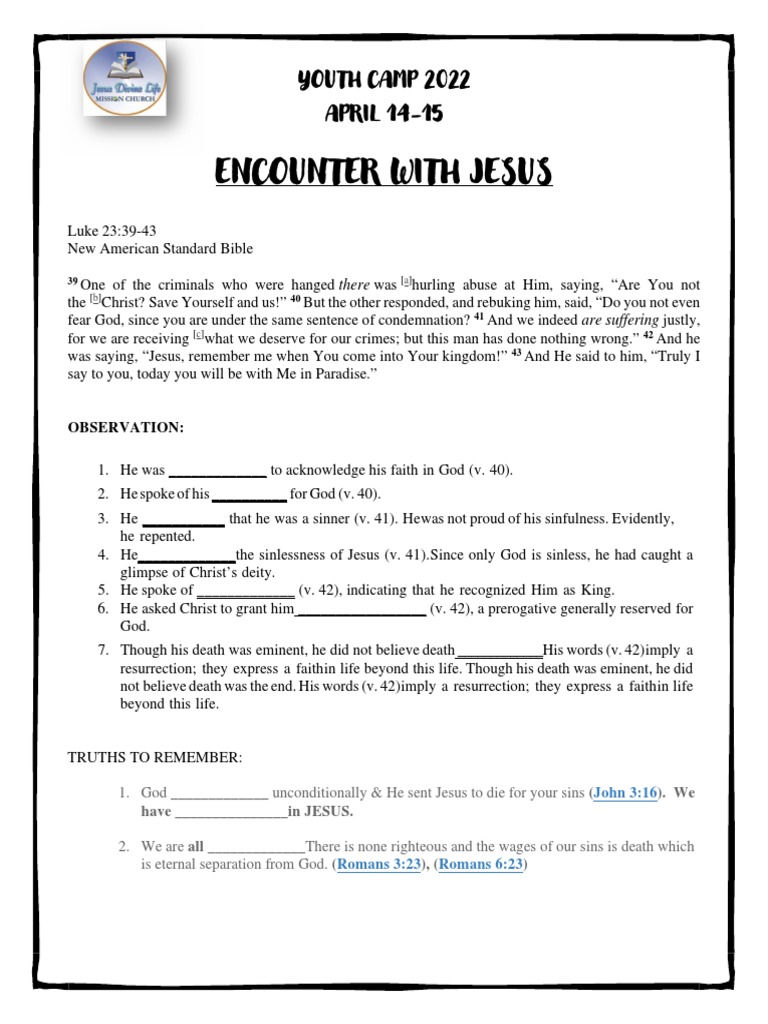 1.for Print Handout - Encounter With Jesus | PDF | Jesus | Grace In ...