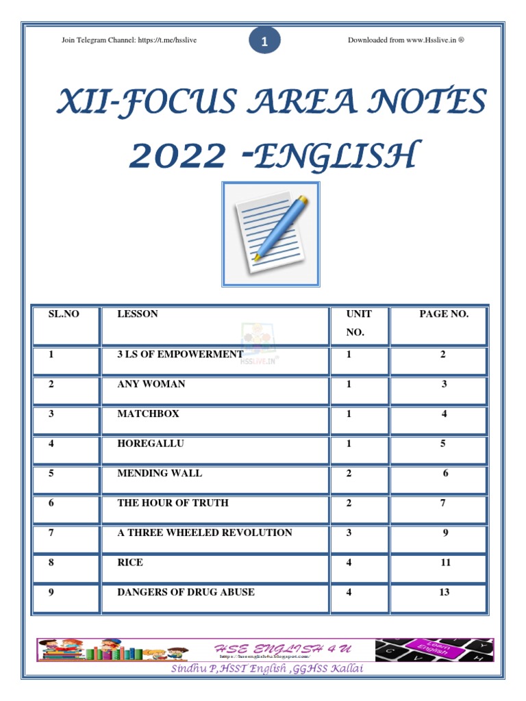 Hsslive-XII english-FOCUS AREA NOTES-2022 | PDF | Drugs | Depression (Mood)