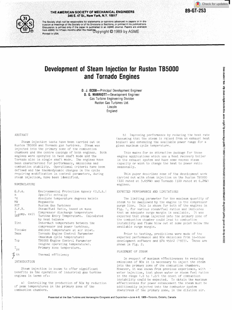 Development of Steam Injection For Ruston TB5000 and Tornado Engines ...
