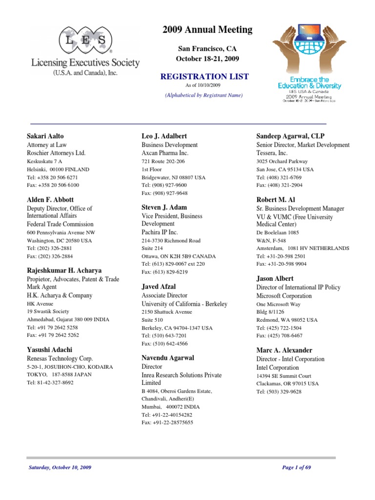 2009 Annual Meeting: Registration List | PDF | Business