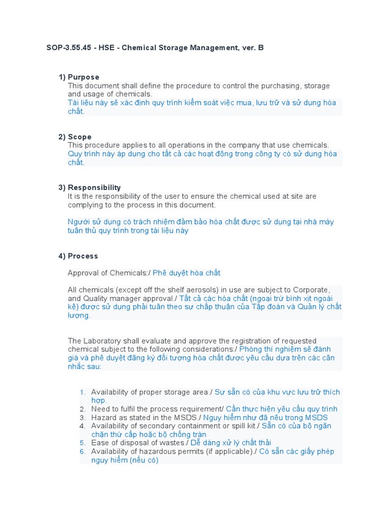 SOP - Chemical Store Management | PDF | Law | Science & Mathematics