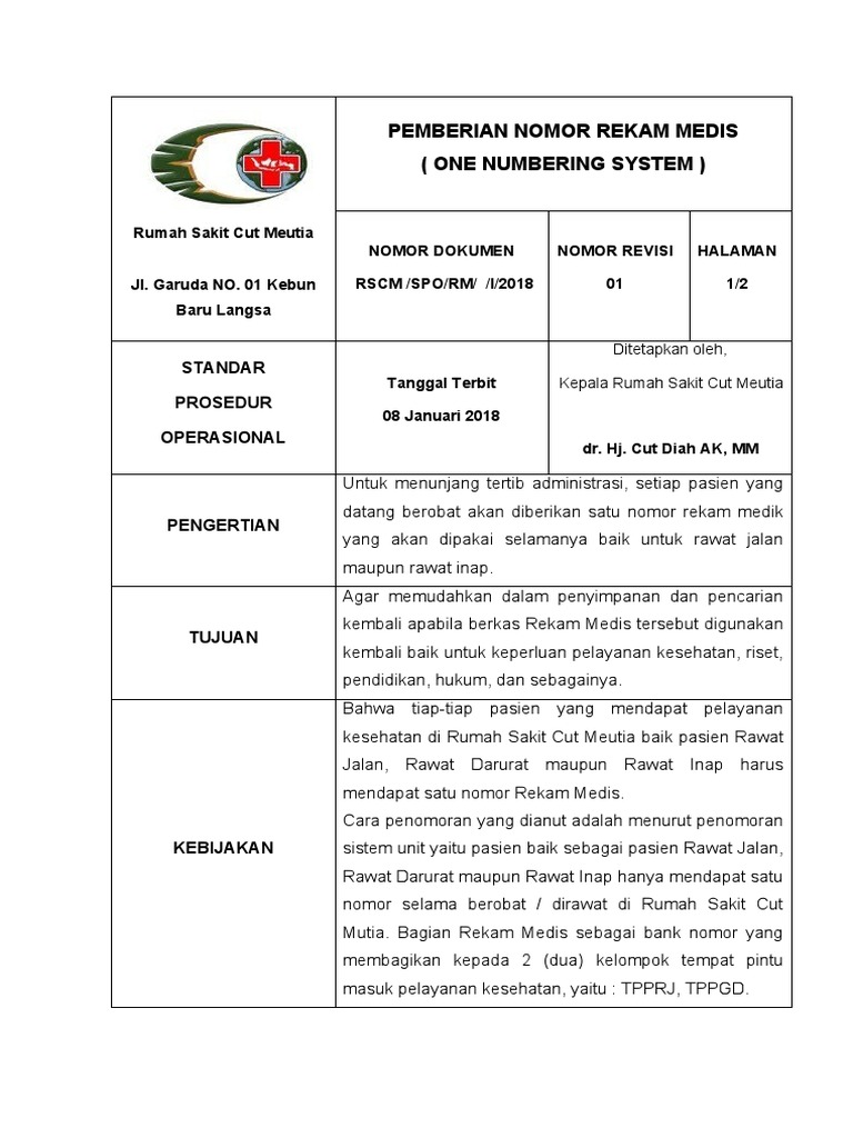 SPO REKAM MEDIS Rumah Sakit Cut Meutia | PDF