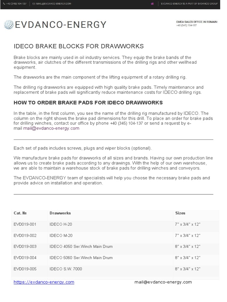 Ideco Brake Blocks For Drawworks | PDF | Oil Well | Brake