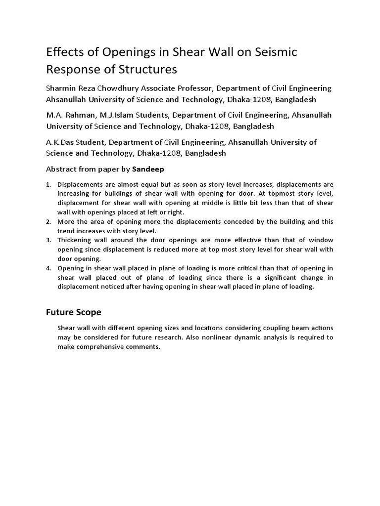 Shear Wall Research Papersa | PDF | Building Technology | Engineering