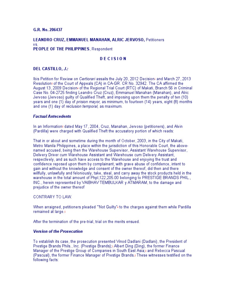 Qualified Theft Case | PDF | Burden Of Proof (Law) | Evidence (Law)