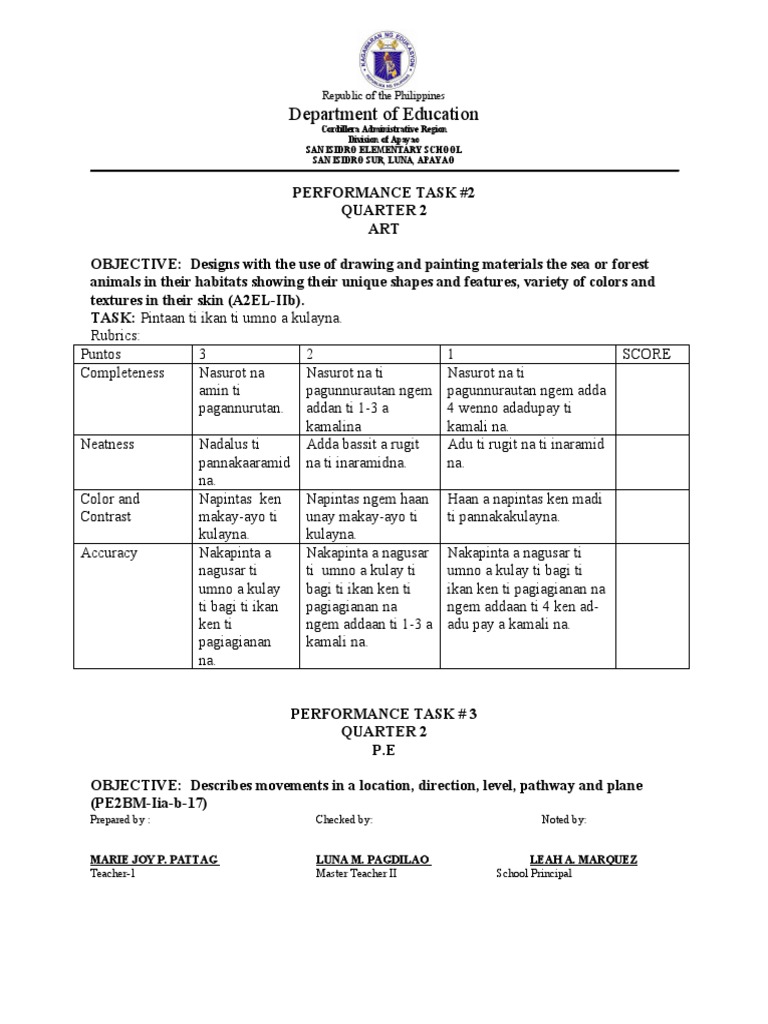 PERFORMANCE TASK. q2 w2-4 | PDF | Mathematics | Linguistics